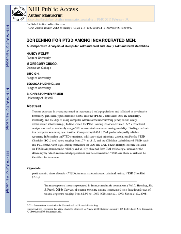 (PDF) SCREENING FOR PTSD AMONG INCARCERATED MEN: A Comparative Analysis ...
