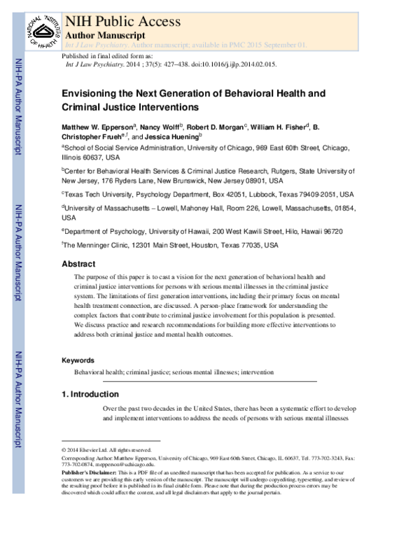 (PDF) Envisioning the next generation of behavioral health and criminal ...