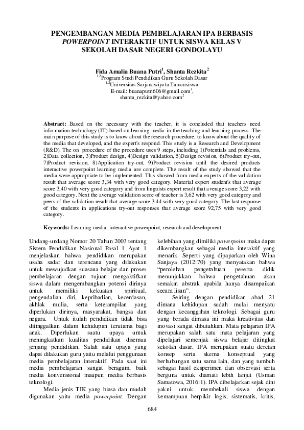 (PDF) Pengembangan Media Pembelajaran Ipa Berbasis Powerpoint Interaktif Untuk Siswa Kelas V ...