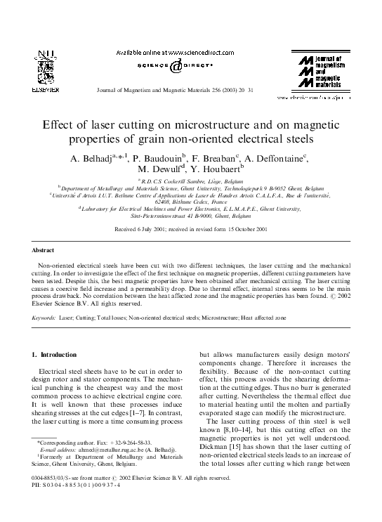 Pdf Effect Of Laser Cutting On Microstructure And On Magnetic Properties Of Grain Non Oriented