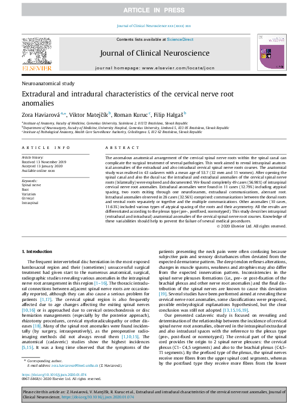 (PDF) Extradural and intradural characteristics of the cervical nerve ...