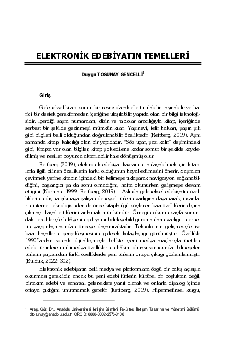 (PDF) Elektronik Edebiyatın Temelleri
