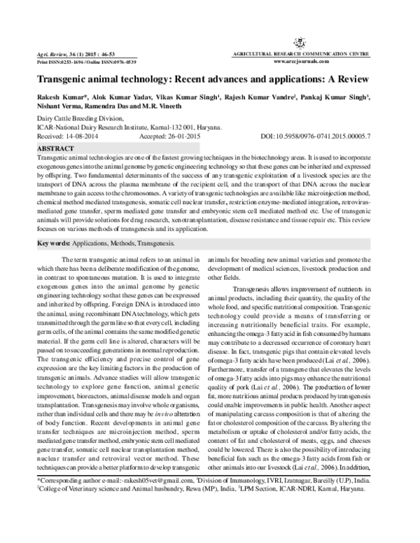 (PDF) Transgenic animal technology: Recent advances and applications: A ...