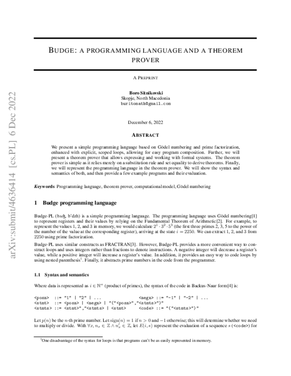 (PDF) Budge: a programming language and a theorem prover