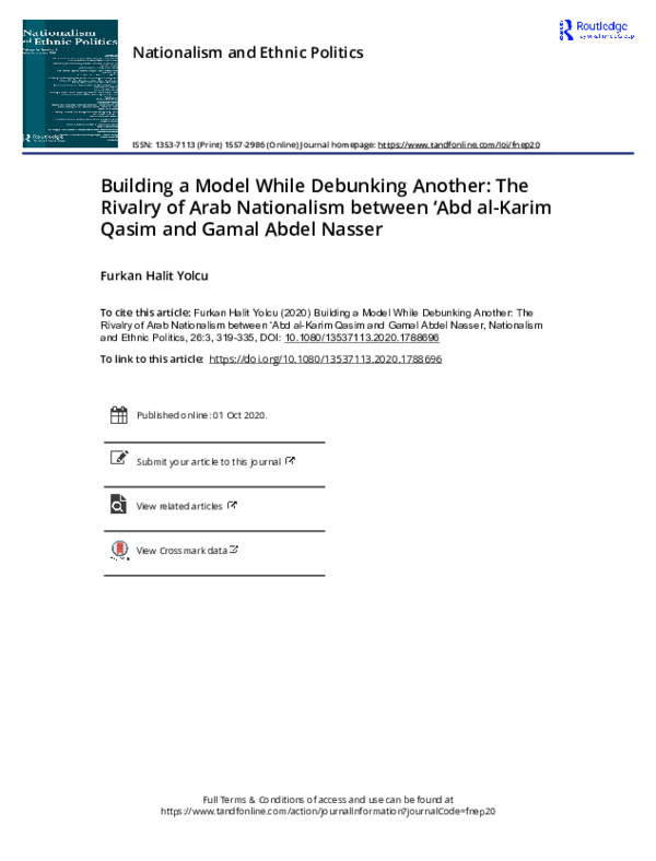 (PDF) Building a Model While Debunking Another: The Rivalry of Arab Nationalism between ‘Abd al ...