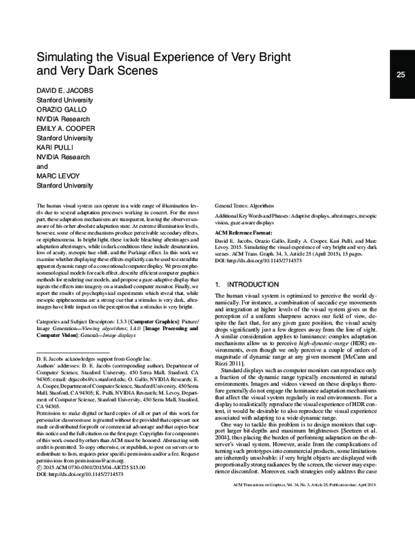 (PDF) Simulating the Visual Experience of Very Bright and Very Dark Scenes