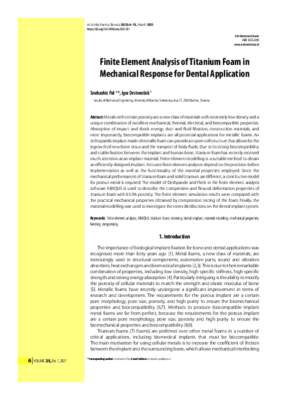 (PDF) Finite Element Analysis of Titanium Foam in Mechanical Response ...