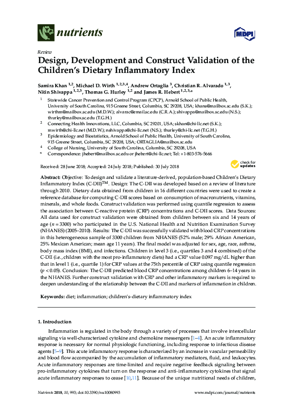 (PDF) Design, Development and Construct Validation of the Children's Dietary Inflammatory Index