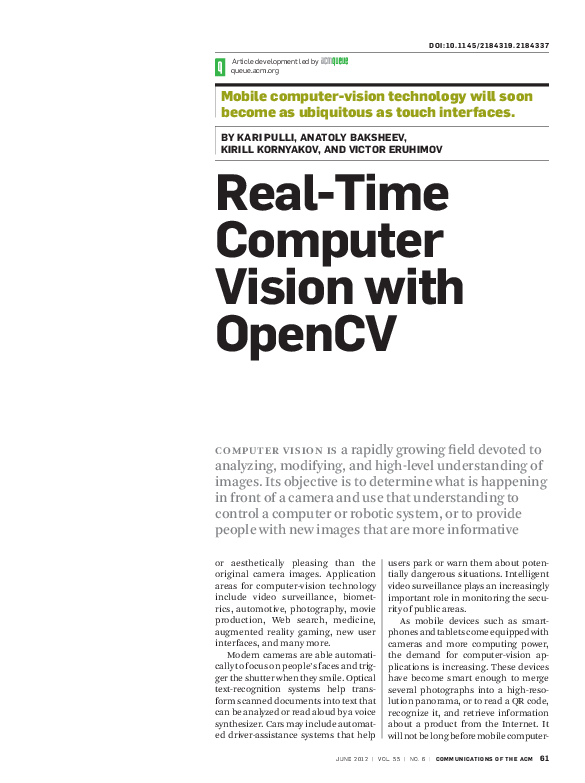 (PDF) Real-time computer vision with OpenCV