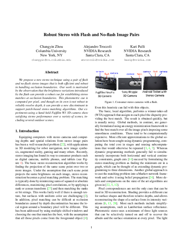 Pdf Robust Stereo With Flash And No Flash Image Pairs Kari Pulli 