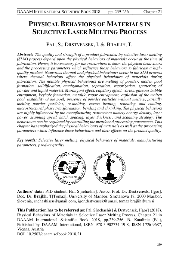 Pdf Physical Behaviors Of Materials In Selective Laser Melting Process
