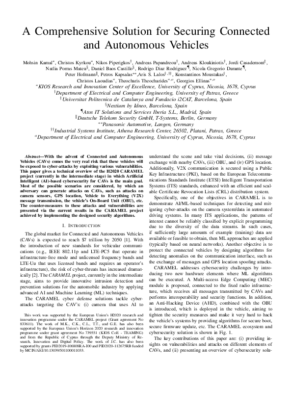 (PDF) A Comprehensive Solution for Securing Connected and Autonomous Vehicles
