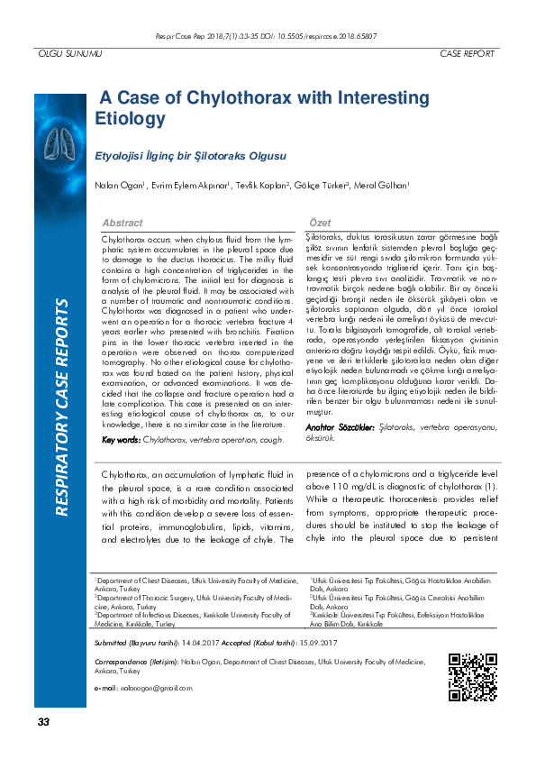 (PDF) A Case of Chylothorax with Interesting Etiology