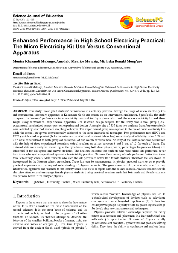 (PDF) Enhanced Performance in High School Electricity Practical: The ...