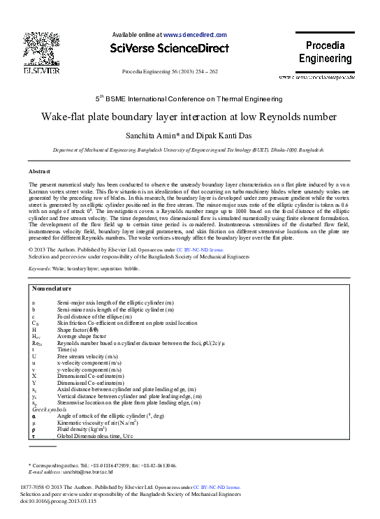 (PDF) Wake-flat Plate Boundary Layer Interaction at Low Reynolds Number