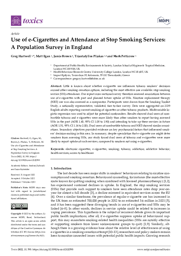 (PDF) Use of e-Cigarettes and Attendance at Stop Smoking Services: A ...
