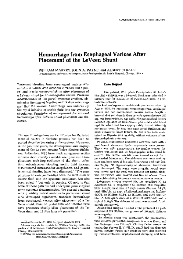 (PDF) Hemorrhage from esophageal varices after placement of the LeVeen ...