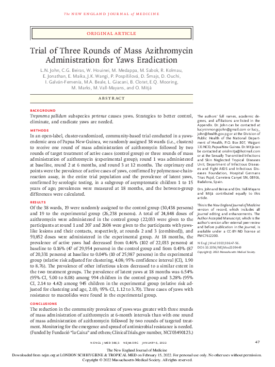 (PDF) Trial of Three Rounds of Mass Azithromycin Administration for ...