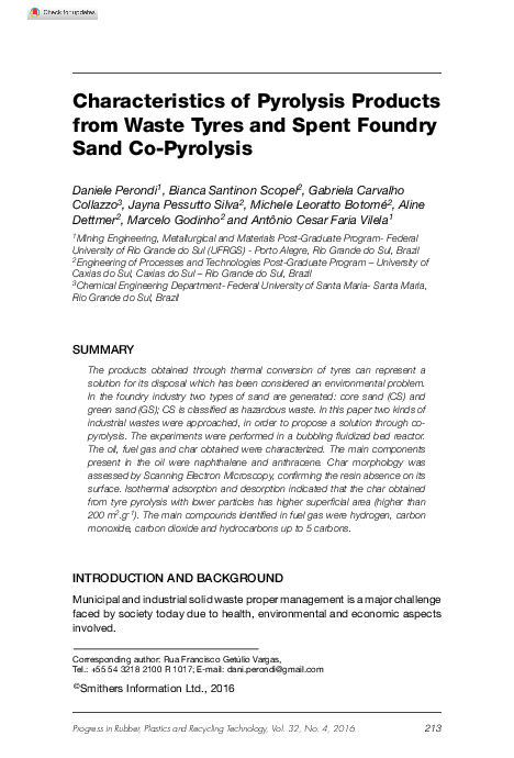 (PDF) Characteristics of Pyrolysis Products from Waste Tyres and Spent ...