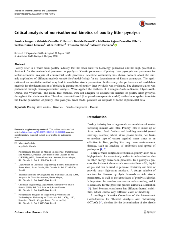(PDF) Critical analysis of non-isothermal kinetics of poultry litter ...