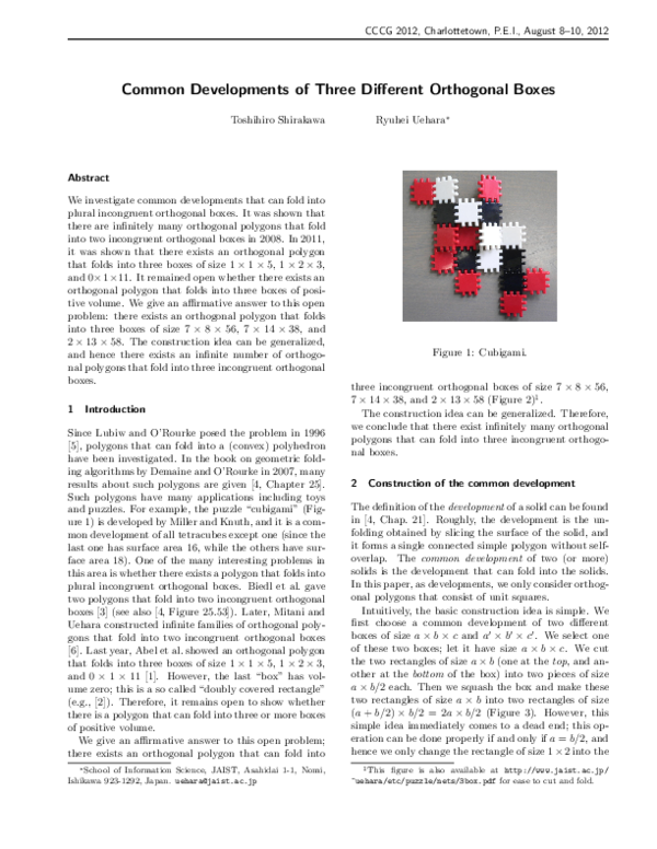(PDF) Common Developments of Three Different Orthogonal Boxes