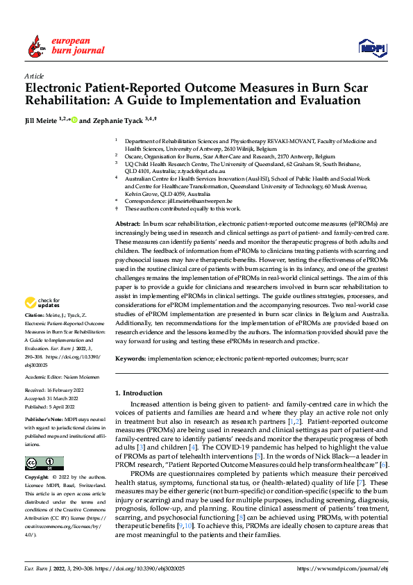 (PDF) Electronic Patient-Reported Outcome Measures in Burn Scar ...