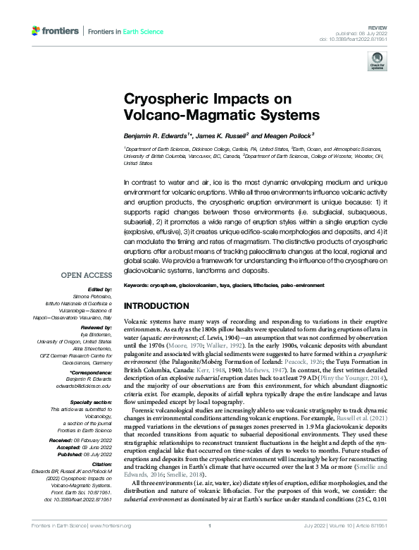 (PDF) Cryospheric Impacts on Volcano-Magmatic Systems