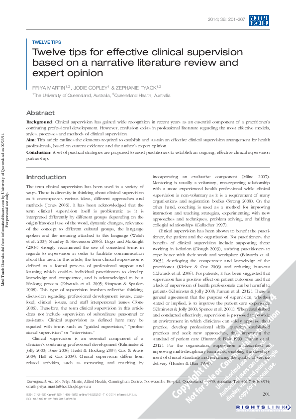 (PDF) Twelve tips for effective clinical supervision based on a ...