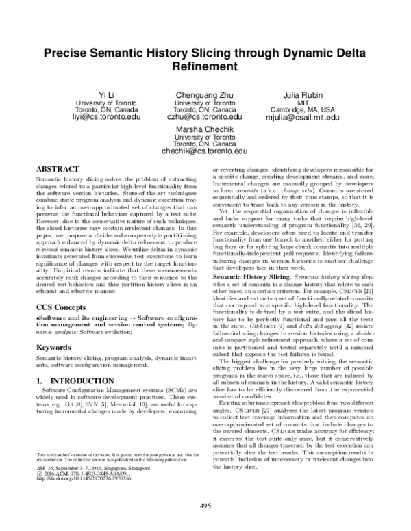 Pdf Precise Semantic History Slicing Through Dynamic Delta Refinement