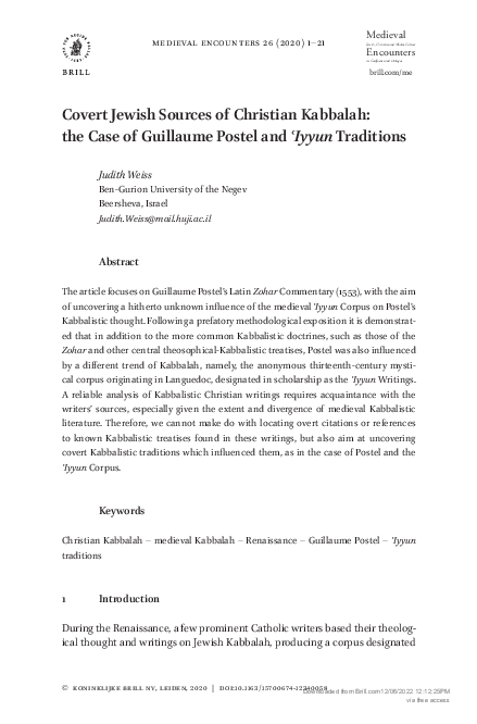 (PDF) Covert Jewish Sources of Christian Kabbalah: the Case of ...