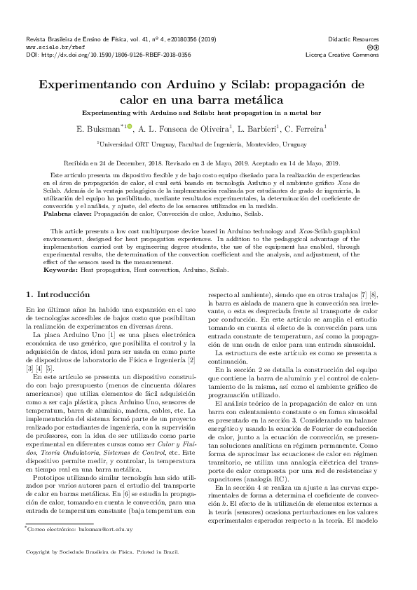 (PDF) Experimentando con Arduino y Scilab: propagación de calor en una barra metálica