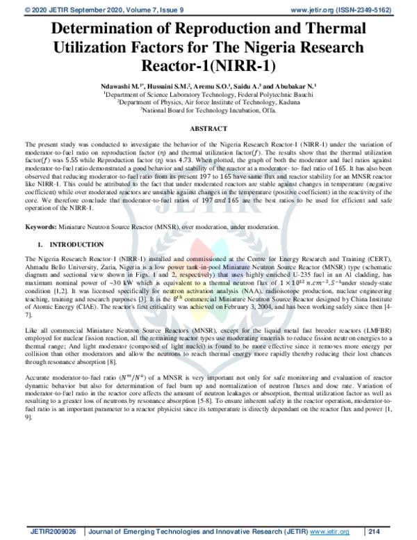 (PDF) Determination of Reproduction and Thermal Utilization Factors for ...