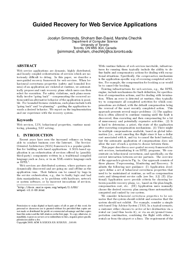 (PDF) Monitoring and recovery for web service applications