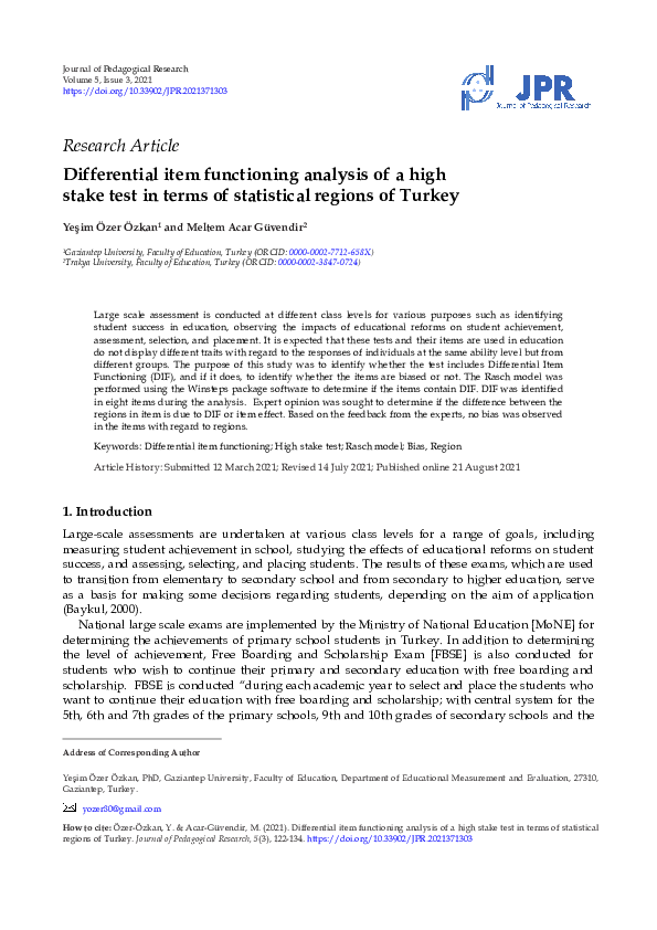 Pdf Differential Item Functioning Analysis Of A High Stake Test In Terms Of Statistical