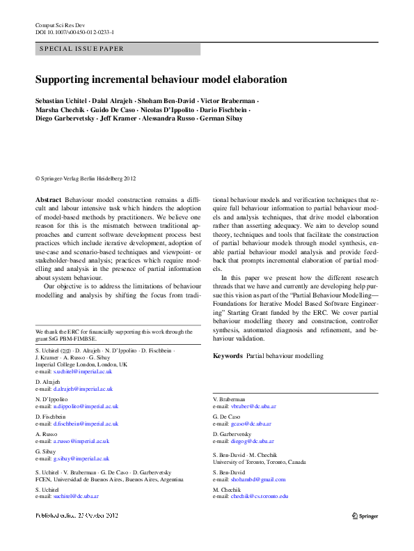 (PDF) Supporting incremental behaviour model elaboration | Marsha Chechik - Academia.edu