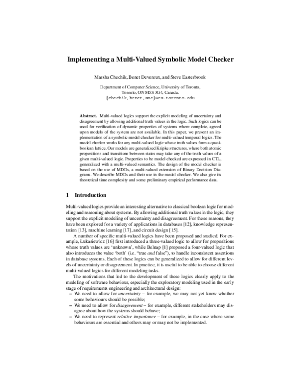 Pdf Implementing A Multi Valued Symbolic Model Checker