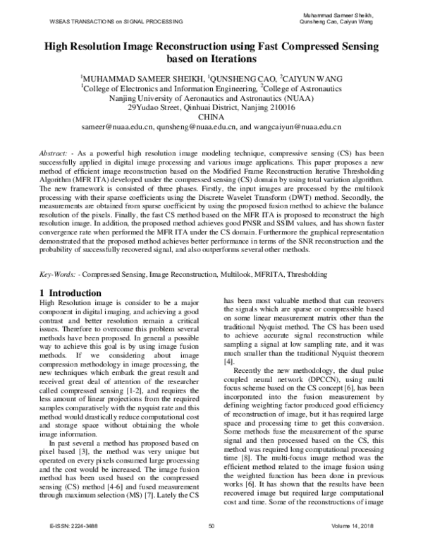 (PDF) High Resolution Image Reconstruction Using Fast Compressed Sensing Based on Iterations ...