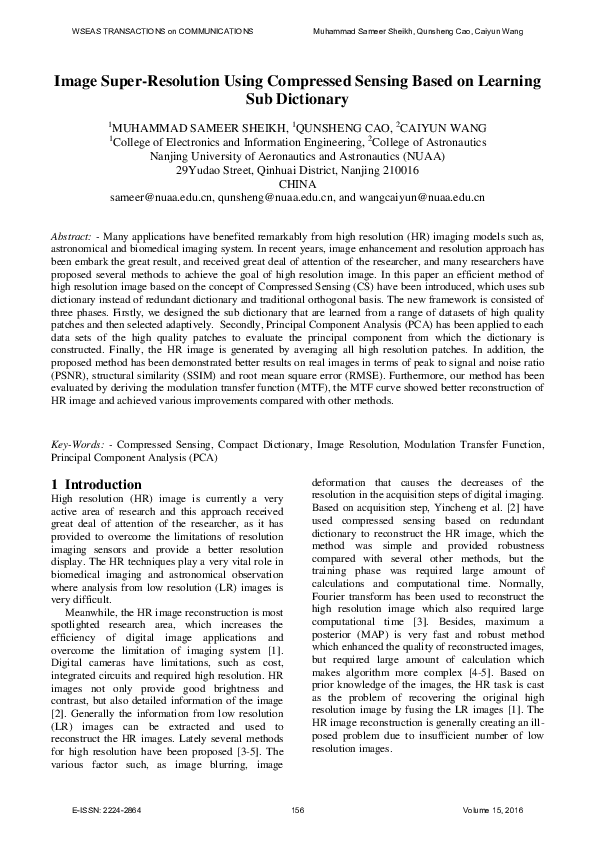 Pdf Image Super Resolution Using Compressed Sensing Based On Learning