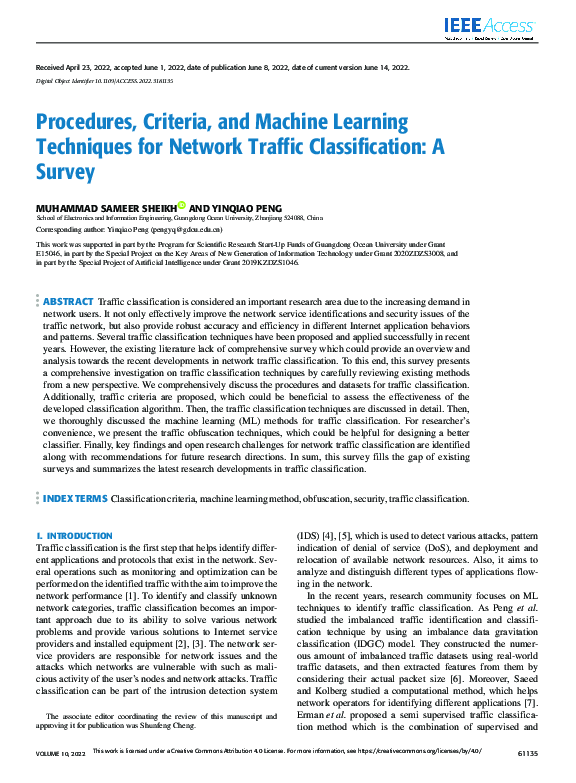 Pdf Procedures Criteria And Machine Learning Techniques For Network Traffic Classification