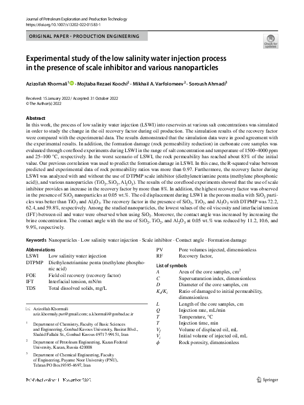 (PDF) Experimental study of the low salinity water injection process in ...