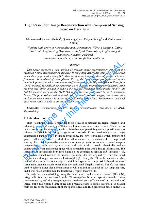 Pdf High Resolution Image Reconstruction With Compressed Sensing