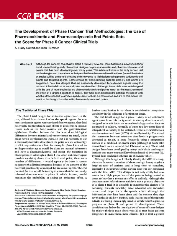 (PDF) The Development of Phase I Cancer Trial Methodologies: the Use of ...