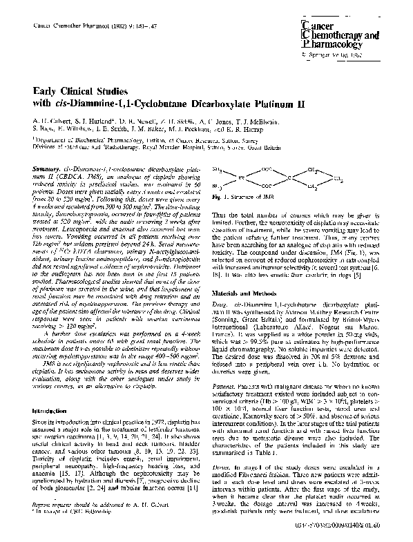 (PDF) Early clinical studies with cis-diammine-1,1-cyclobutane dicarboxylate platinum II ...
