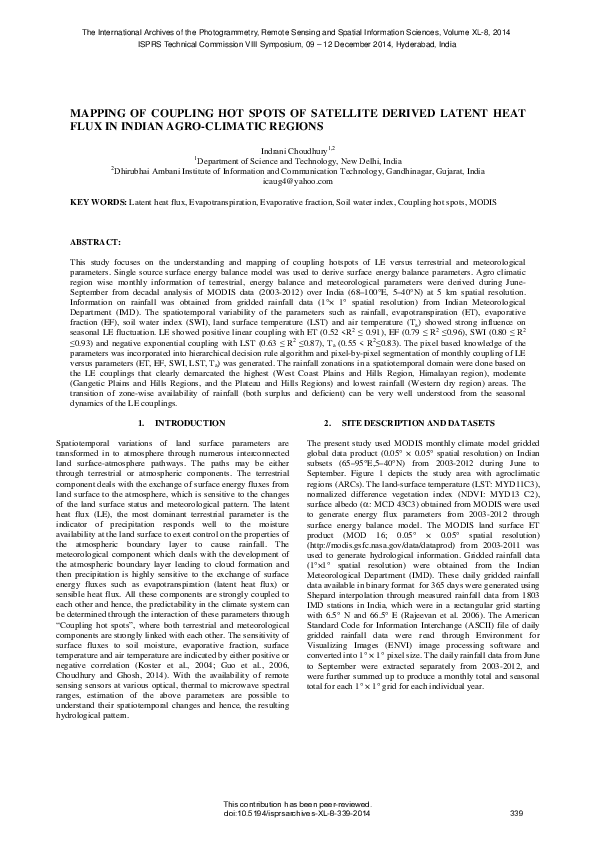 (PDF) Mapping of coupling hot spots of satellite derived latent heat flux in indian agro ...