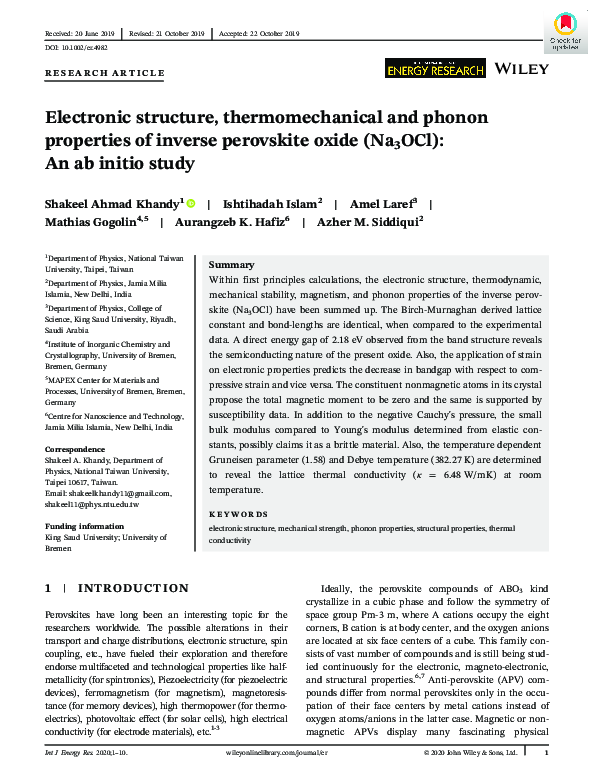 (PDF) Electronic structure, thermomechanical and phonon properties of inverse perovskite oxide ...