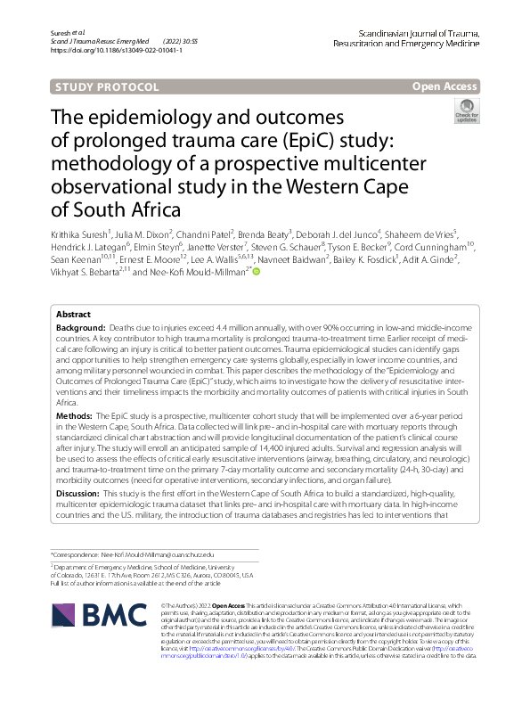 (PDF) The epidemiology and outcomes of prolonged trauma care (EpiC) study: methodology of a ...