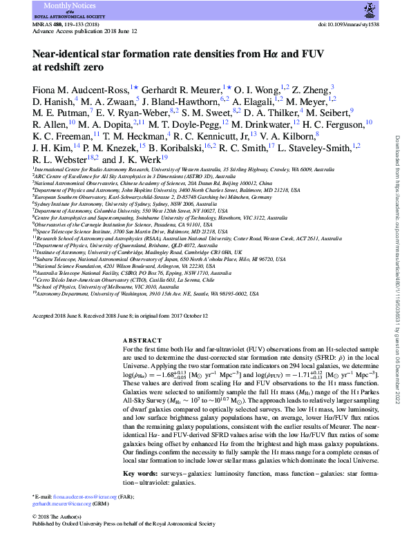 (PDF) Near-identical star formation rate densities from Hα and FUVat ...