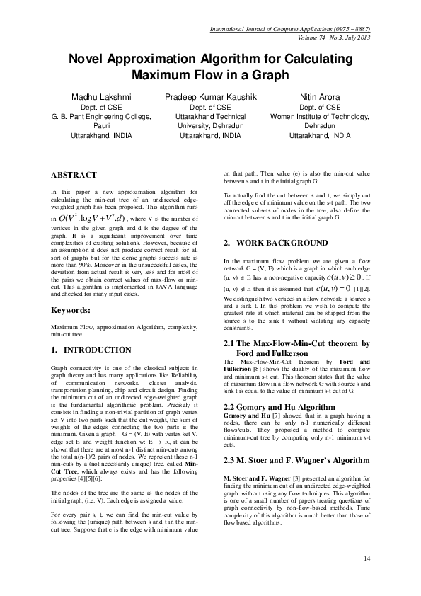 (PDF) Novel Approximation Algorithm for Calculating Maximum Flow in a Graph