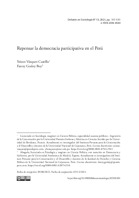 (PDF) Repensar la democracia participativa en el Perú