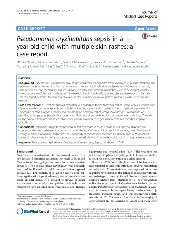 (PDF) Pseudomonas oryzihabitans Sepsis in Child